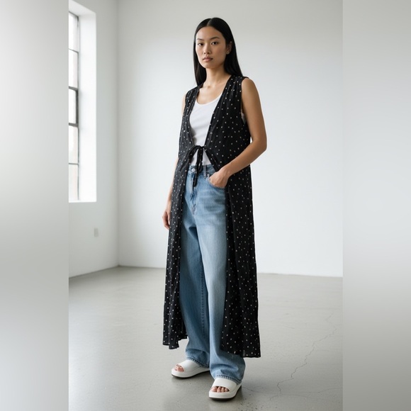 Free People | Jackets & Coats | Free People Black Sleeveless Maxi Long ...